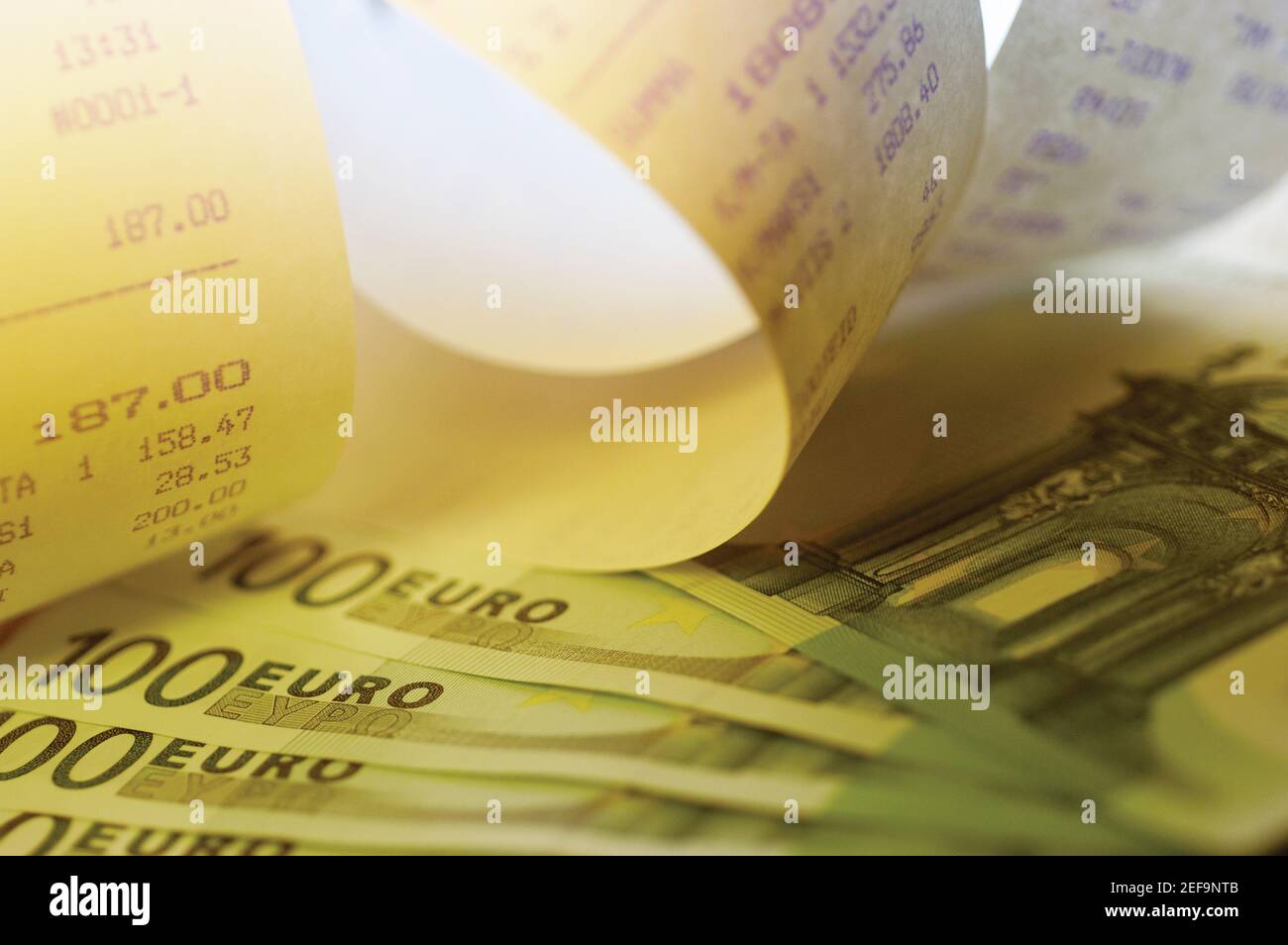 Close-up of a paper receipt of one hundred Euro banknotes Stock Photo ...
