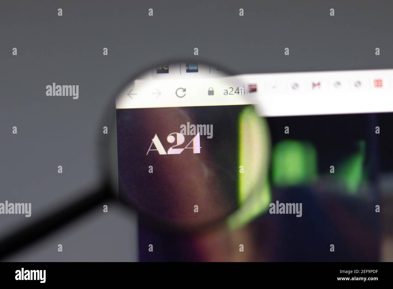 New York, USA - 15 February 2021: A24 website in browser with company ...