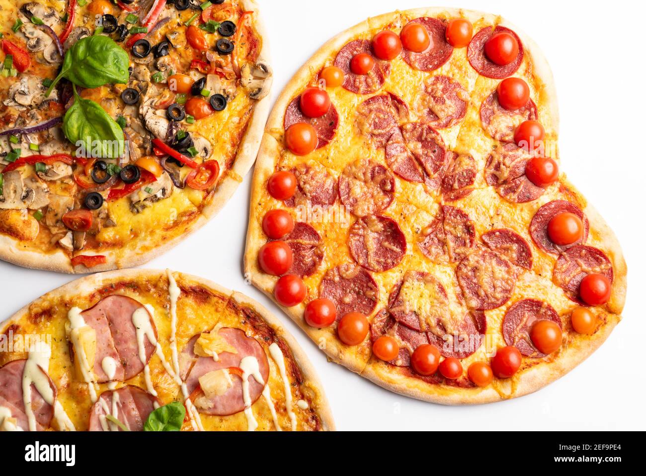 different various kind of pizzas in assortment, close up Stock Photo ...
