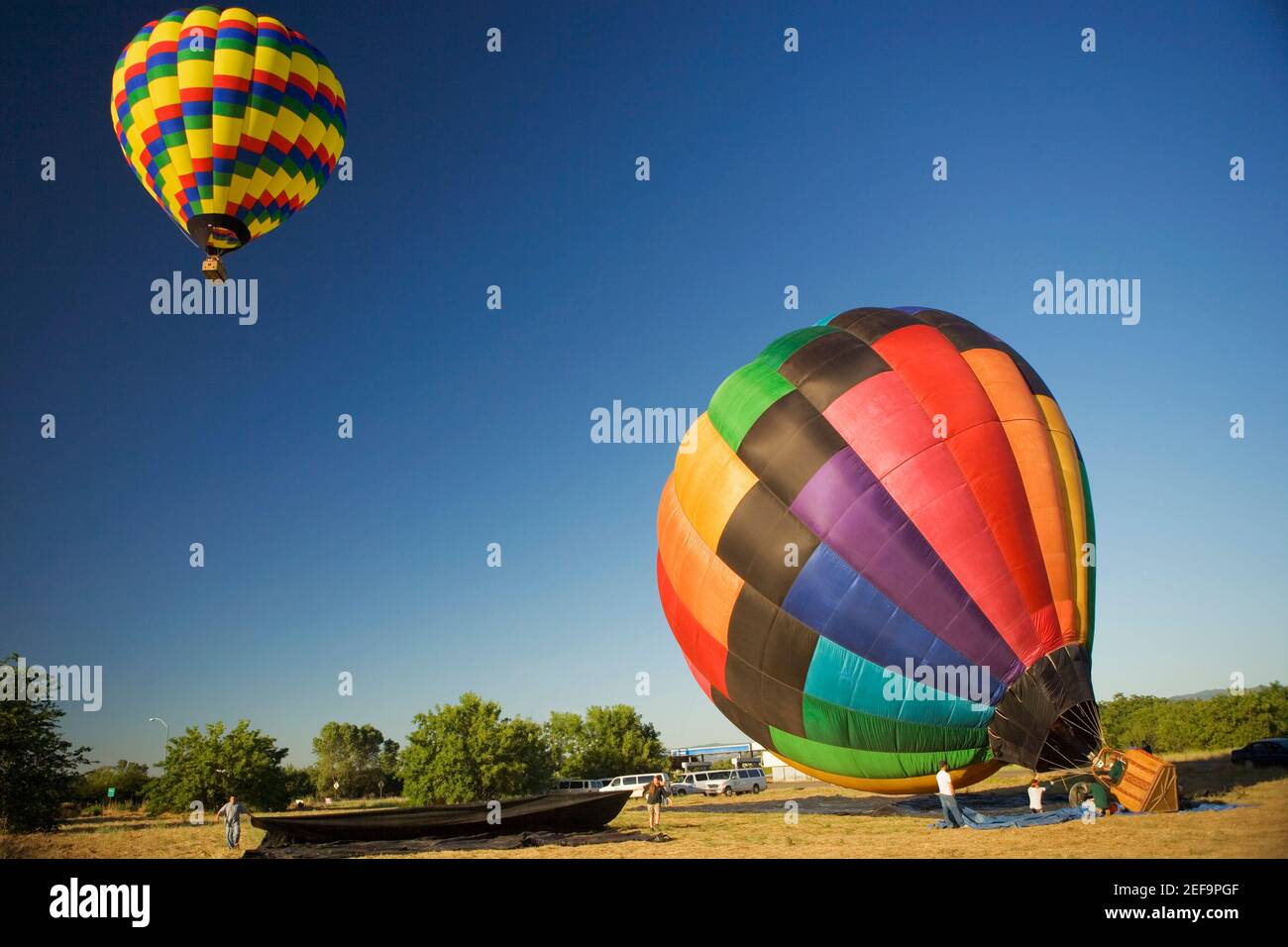 Hot air balloon preparing to take off Stock Photo - Alamy