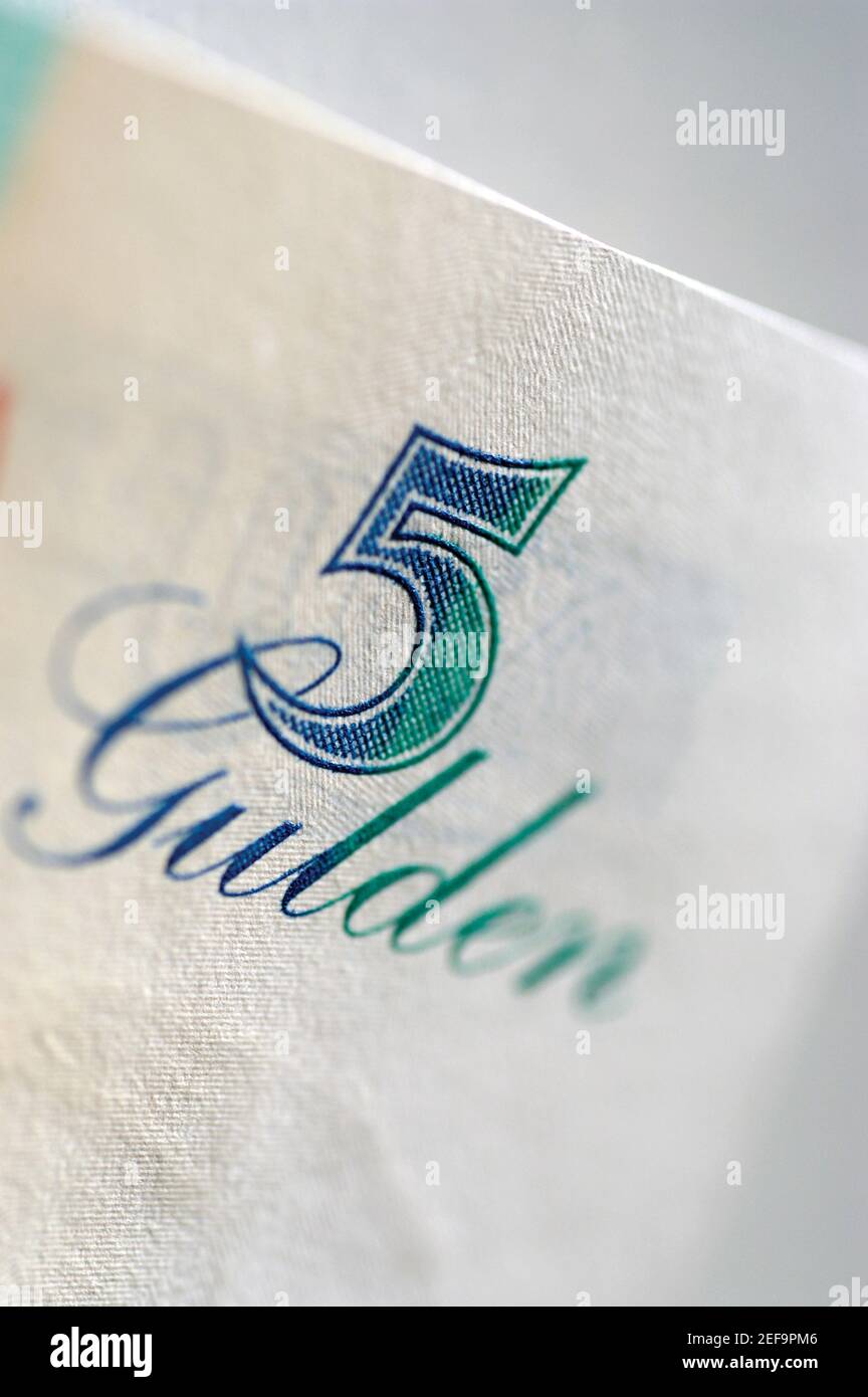 Extreme close-up of one five Gulden bank note Stock Photo - Alamy