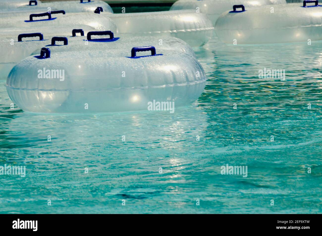 Inflatable rings floating in a pool Stock Photo - Alamy