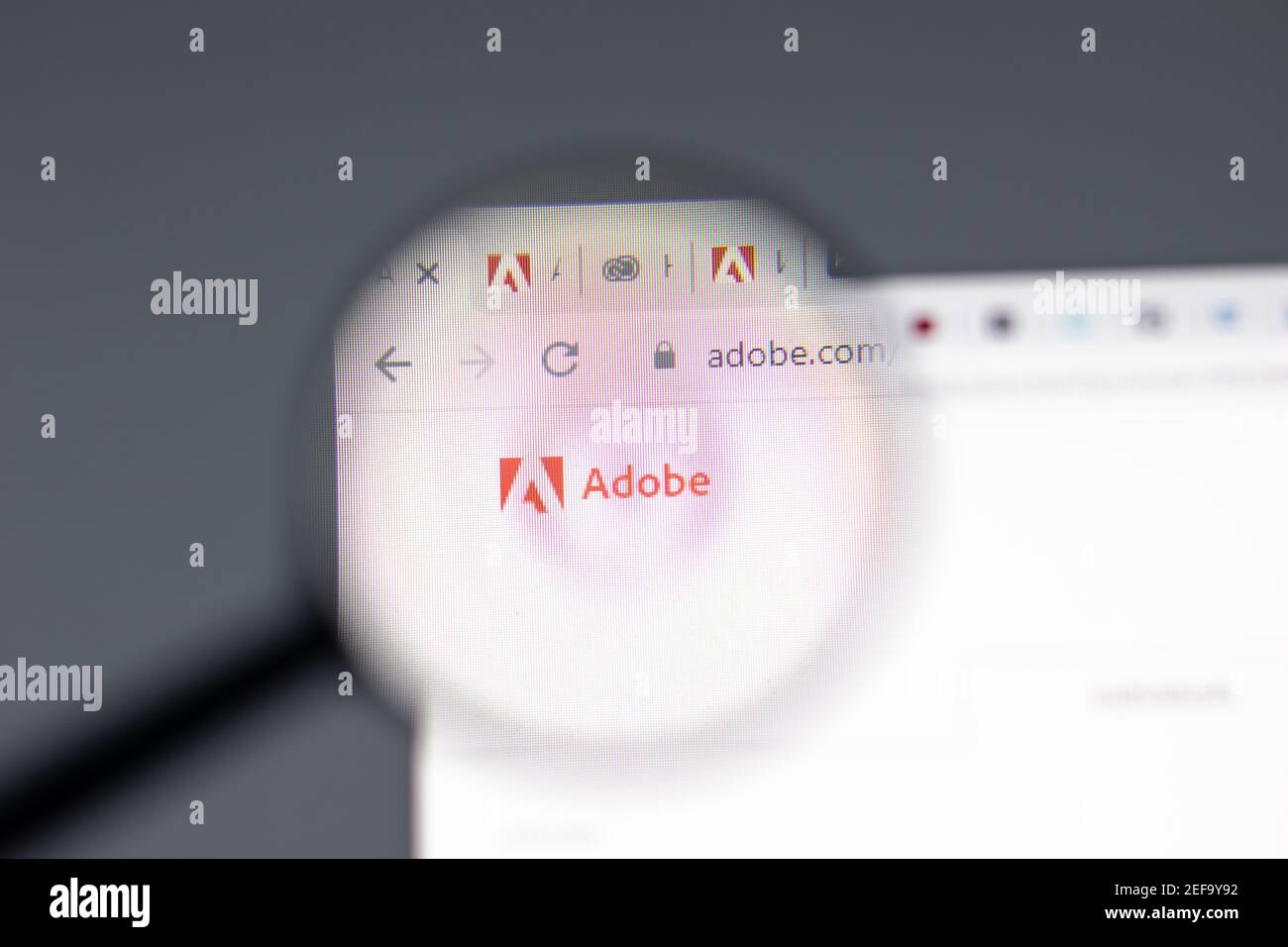 New York, USA - 15 February 2021: Adobe website in browser with company ...