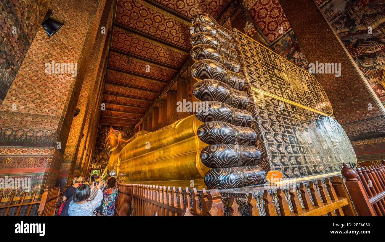 Golden Statue of the Reclining Buddha at Wat Pho Buddhist Temple Complex in the Phra Nakhon ...