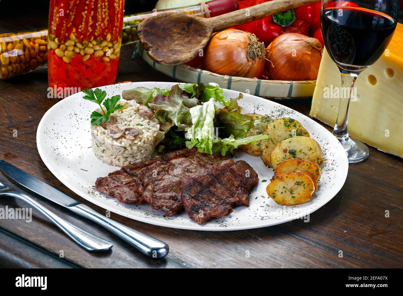Rice with potatoes and meat Stock Photo - Alamy