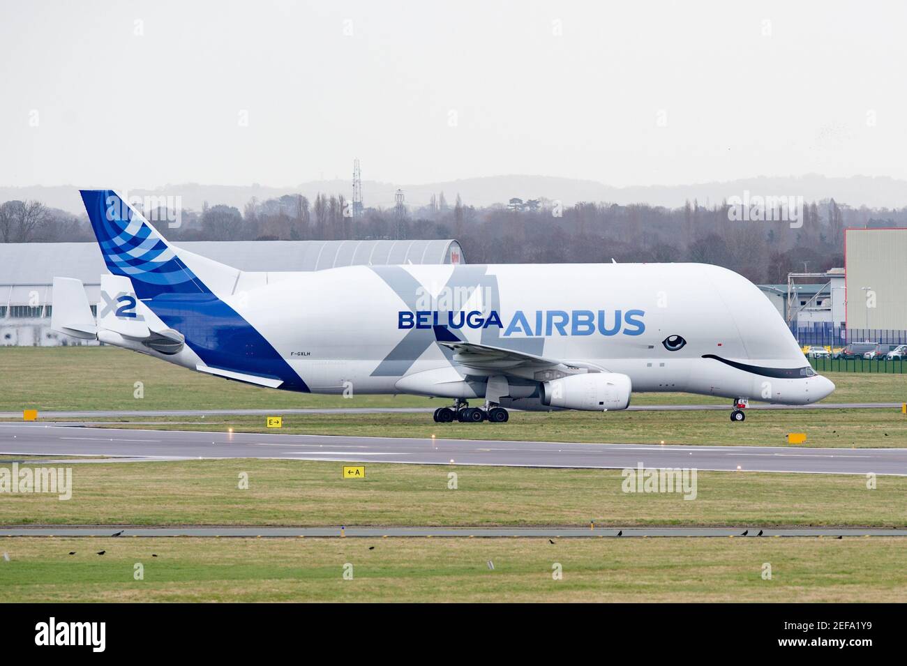Saltney Ferry, UK. 17th Feb, 2021. Beluga XL2 comes in to land at ...