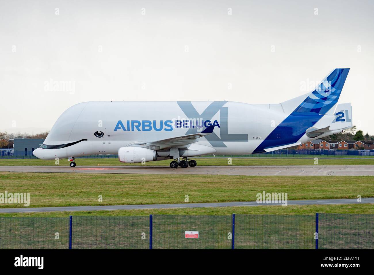 Saltney Ferry, UK. 17th Feb, 2021. Beluga XL2 comes in to land at ...