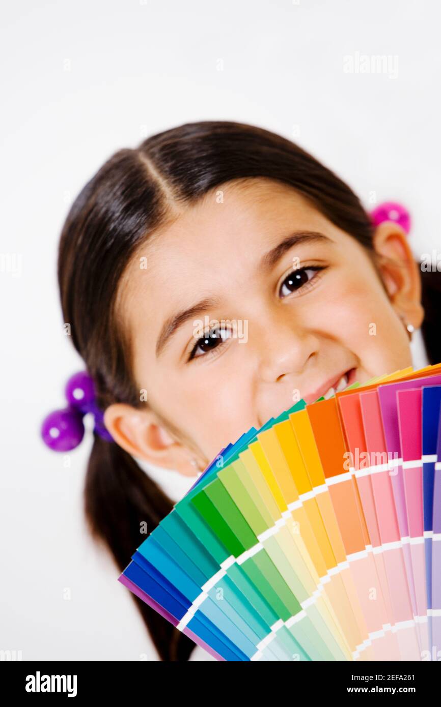Portrait of a girl with color swatches in front of her face Stock Photo ...