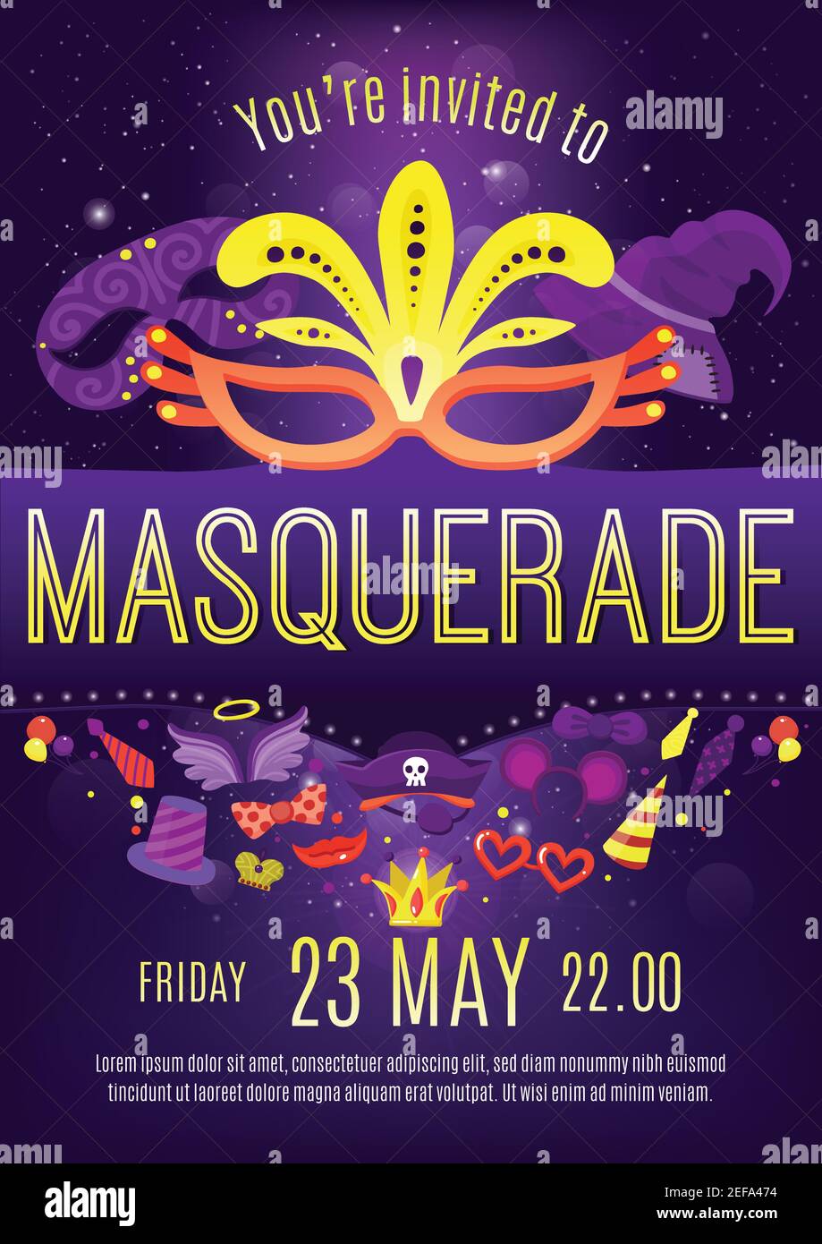 Masquerade night celebration festivities dark purple background ...