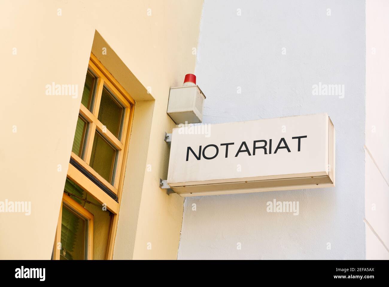 Notary's office sign with alarm system at the office of a notary Stock ...