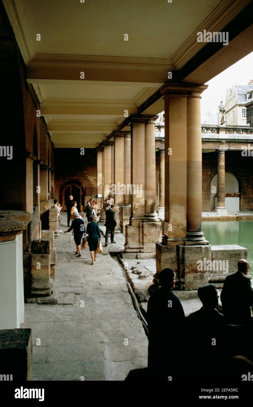 People wandering inside the Roman Baths in England Stock Photo - Alamy