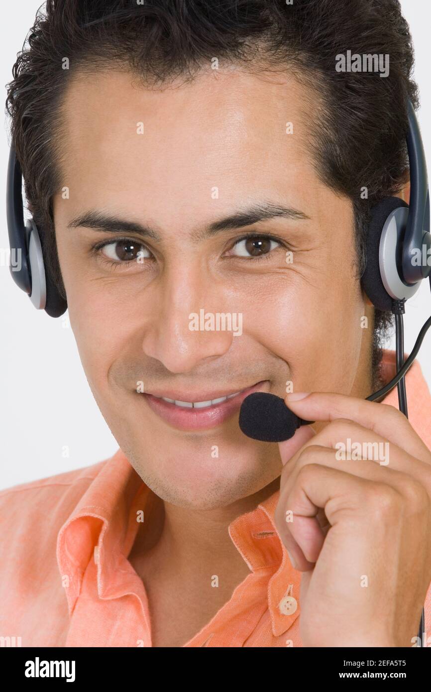 Happy black businessman headset hi-res stock photography and images - Alamy