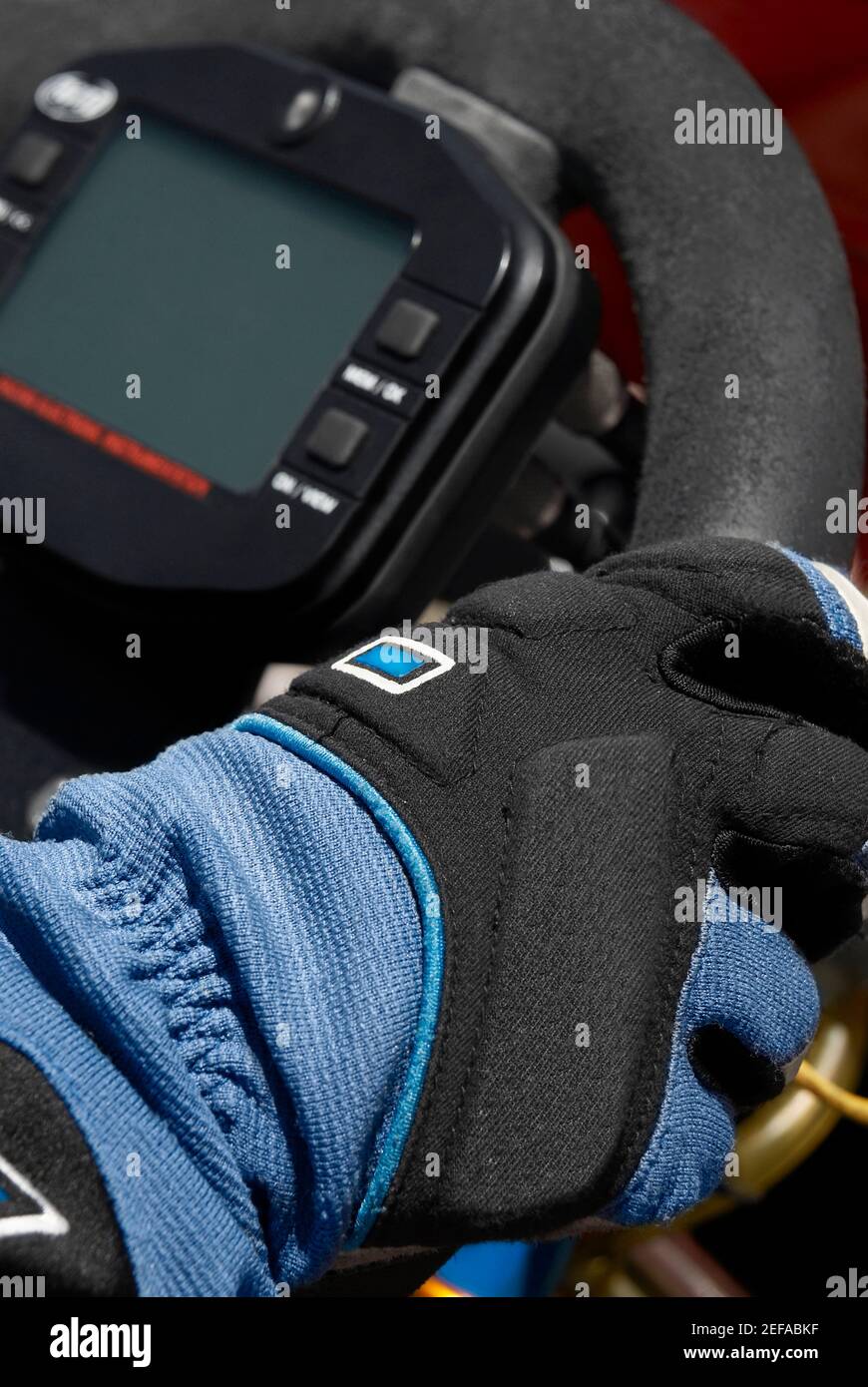 Close-up of a personÅ½s hand on the steering wheel of a racecar Stock ...