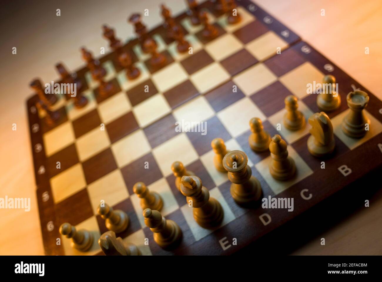 High angle view of chess pieces on a chessboard Stock Photo - Alamy