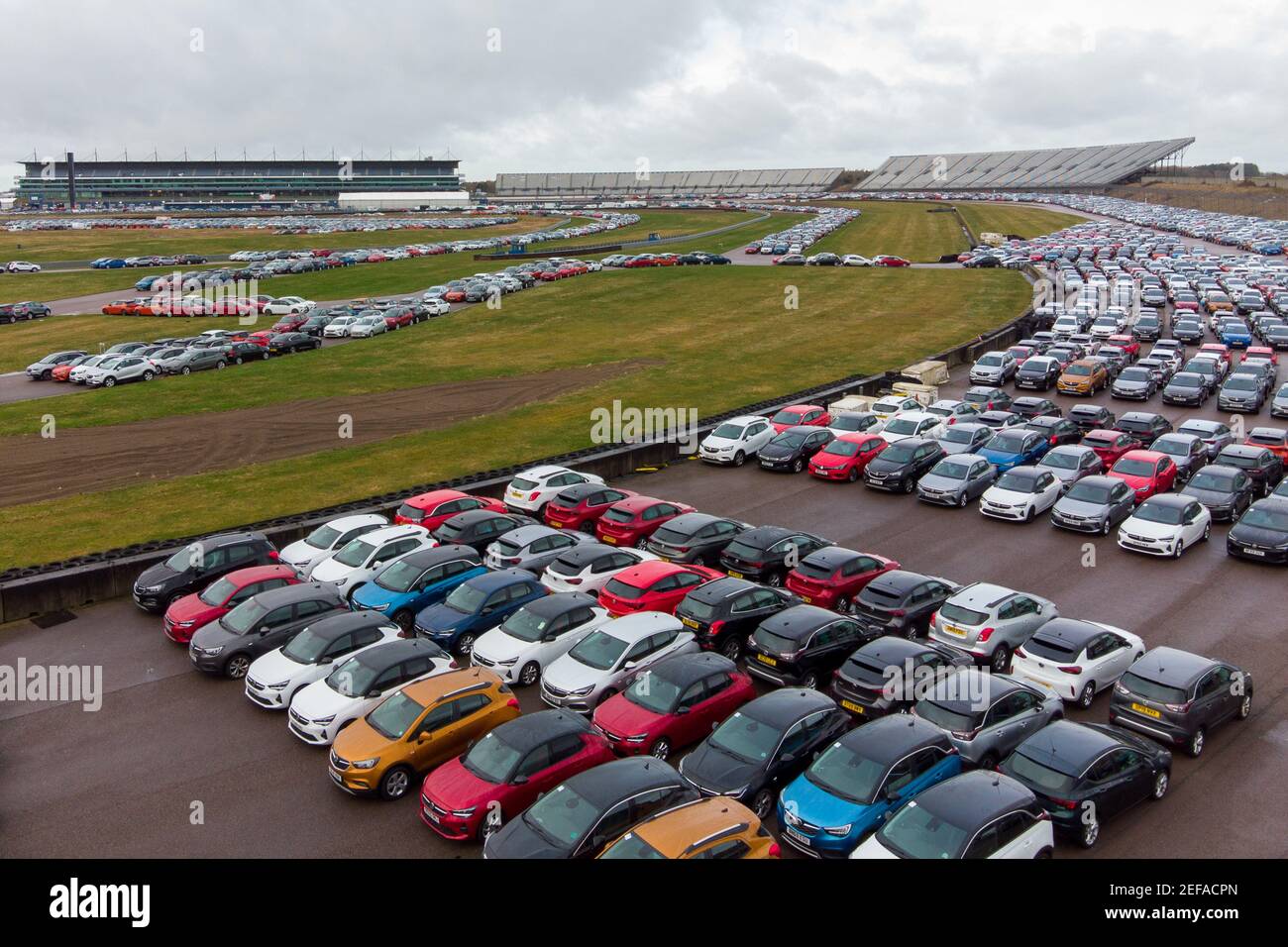 Thousands of cars parked at the Rockingham Logistics Hub in Corby ...