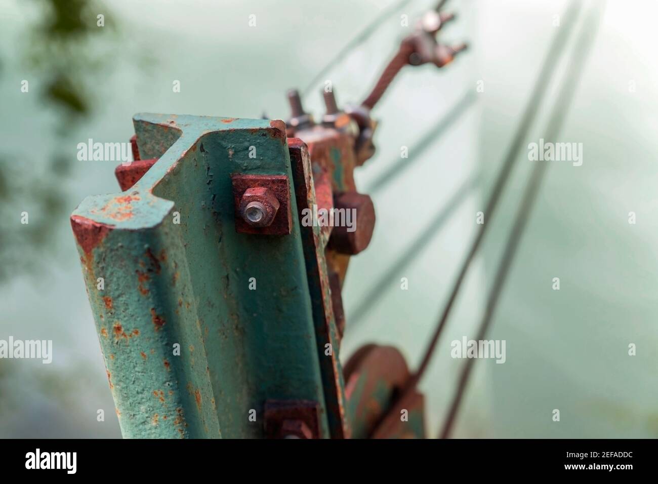 Steel rope pulley over the river Stock Photo - Alamy
