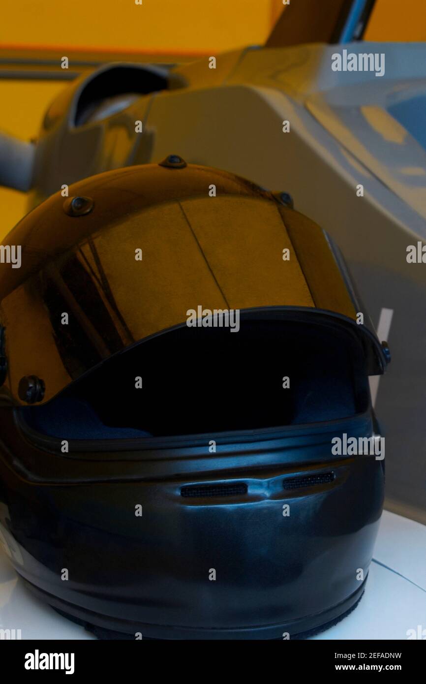 Close-up of a crash helmet on a racecar Stock Photo - Alamy