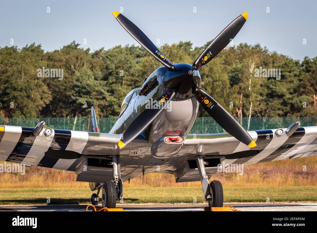 Supermarine Spitfire with D-Day invasion stripes on Kleine-Brogel ...