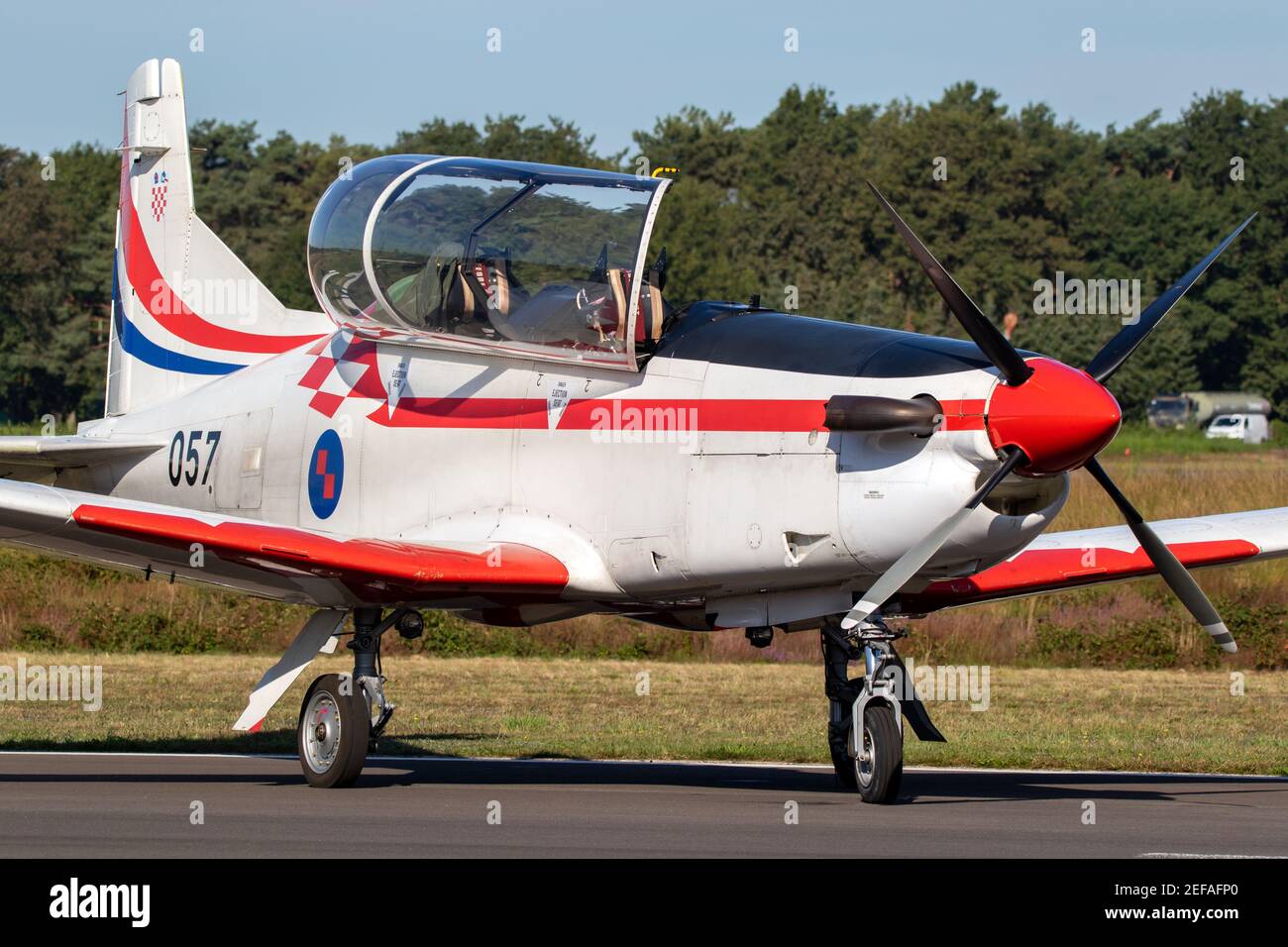 Croatian Air Force Pilatus PC-9 trainer plane taxiing at Kleine-Brogel ...