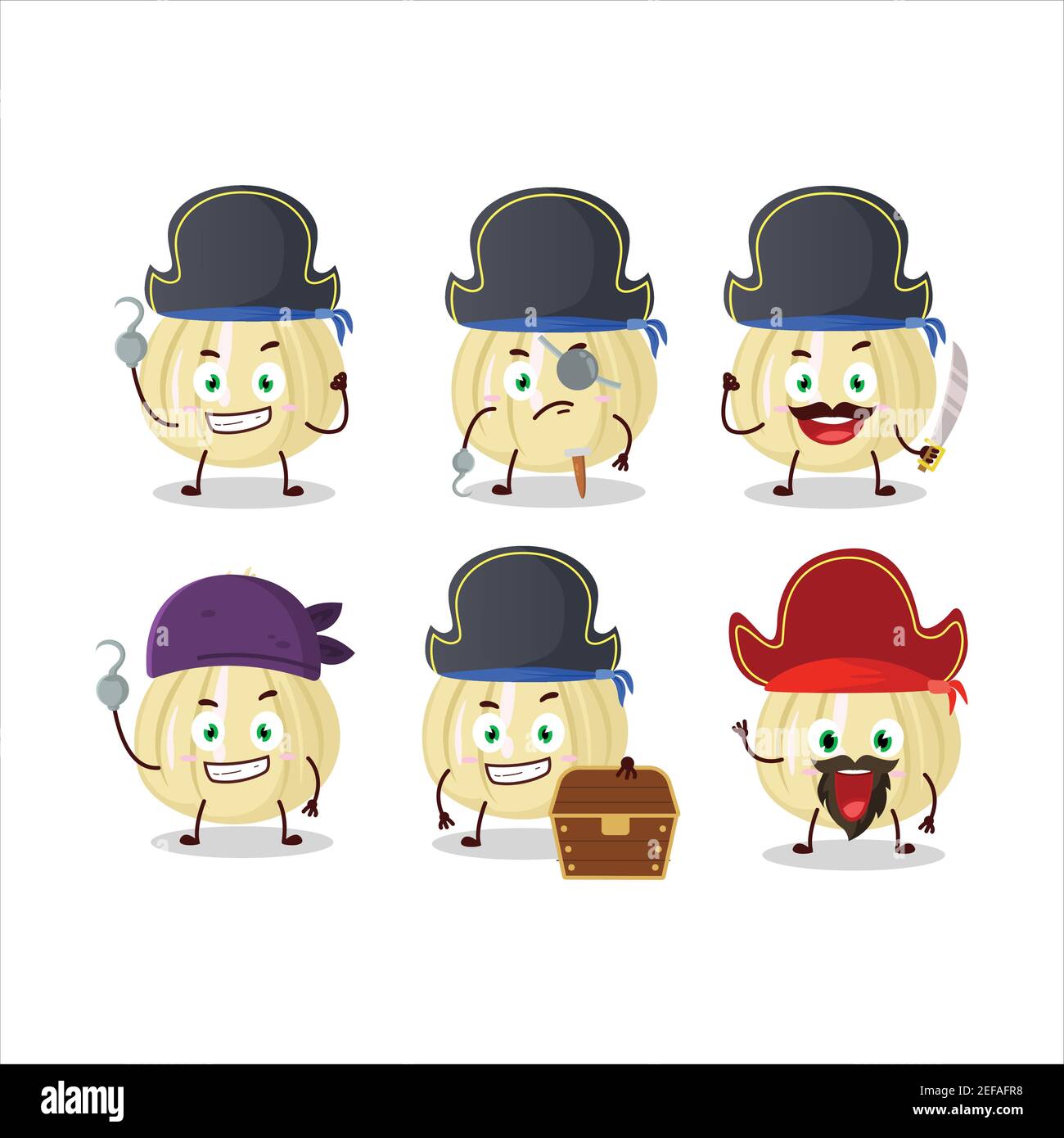 Cartoon character of new garlic with various pirates emoticons. Vector ...