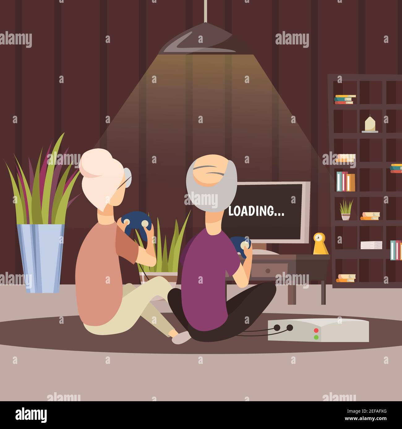 Modern elderly people and technology background with computer games ...