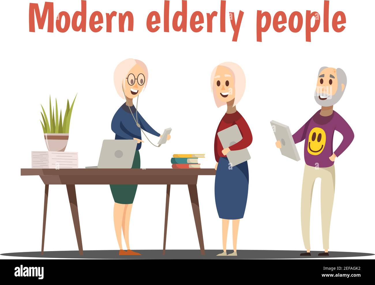 Modern elderly people composition with technology symbols cartoon ...