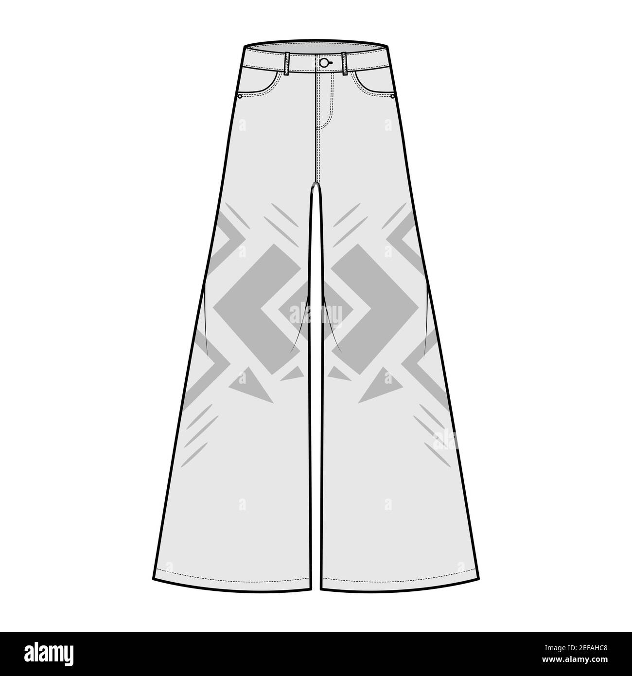 Phat Pants Denim Jeans technical fashion illustration with full length ...