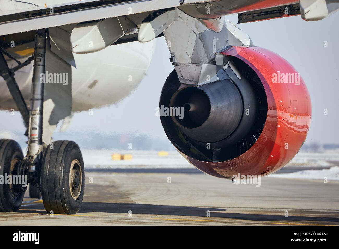 Hot air behind jet engine of plane at airport. Commercial airplane ...