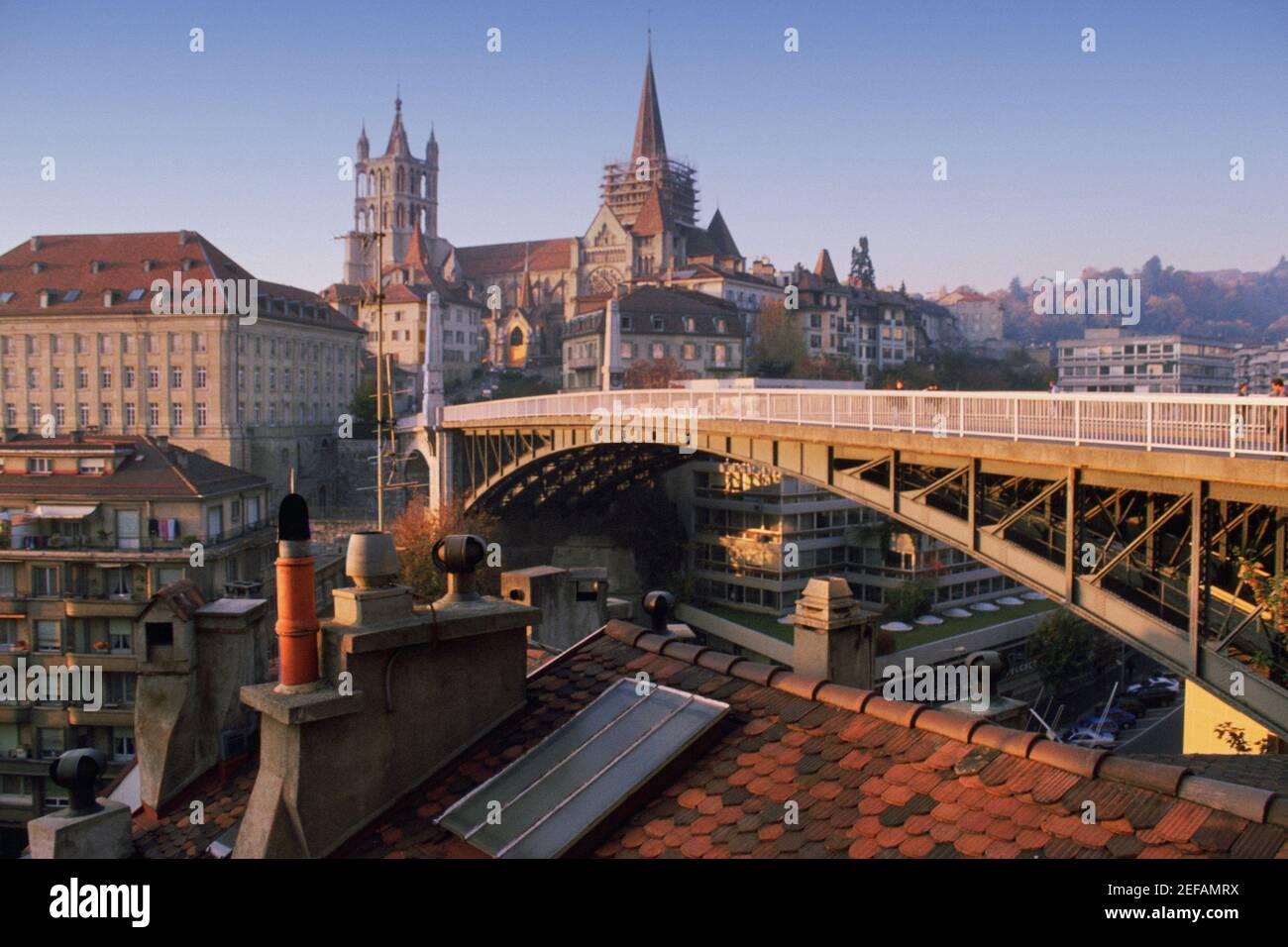 Arch bridge in a city, Lausanne, Vaud, Switzerland Stock Photo - Alamy