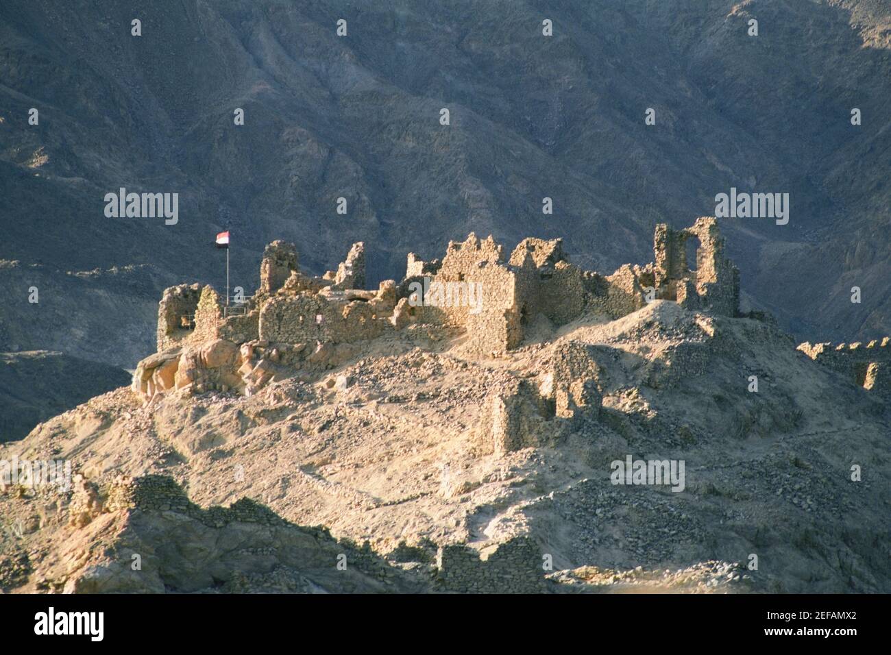 High angle view of a ruined fort on a mountain, Crusader Fort, Israel ...