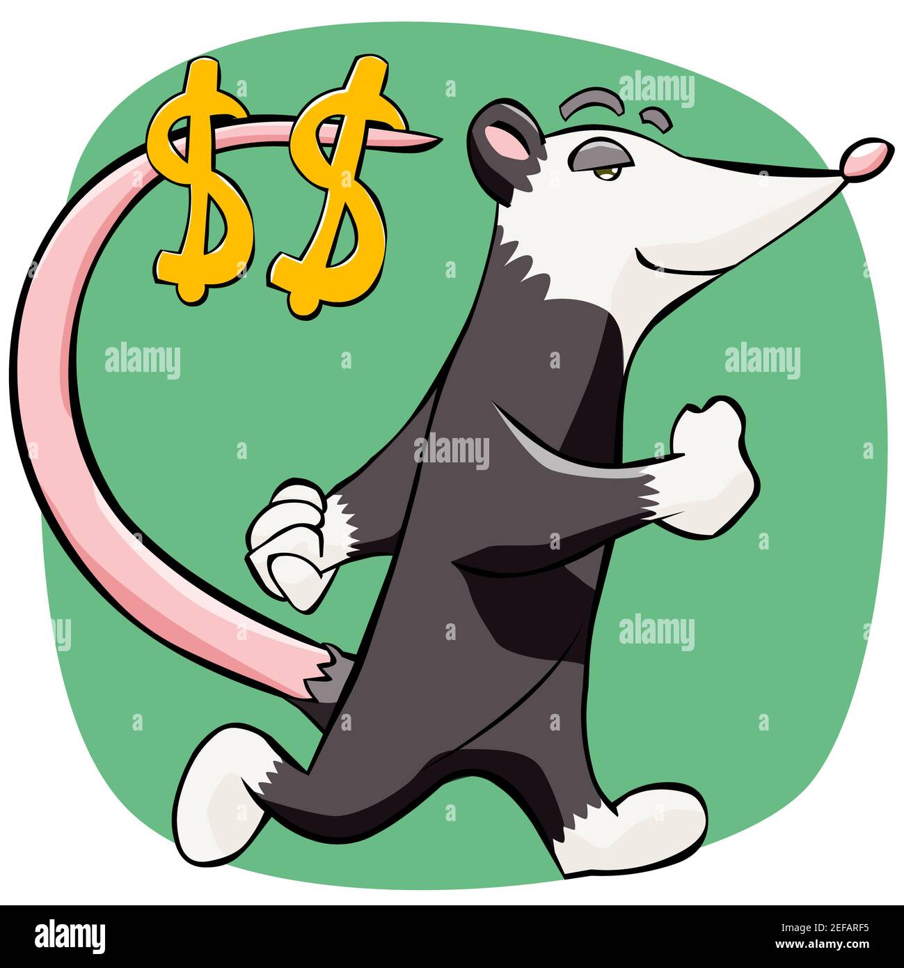 Side profile of a mouse walking with dollar signs hanging on its tail ...