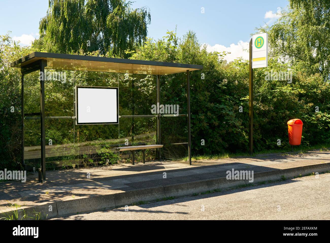 Bus stop with mock-up template for scoreboard in summer Stock Photo - Alamy