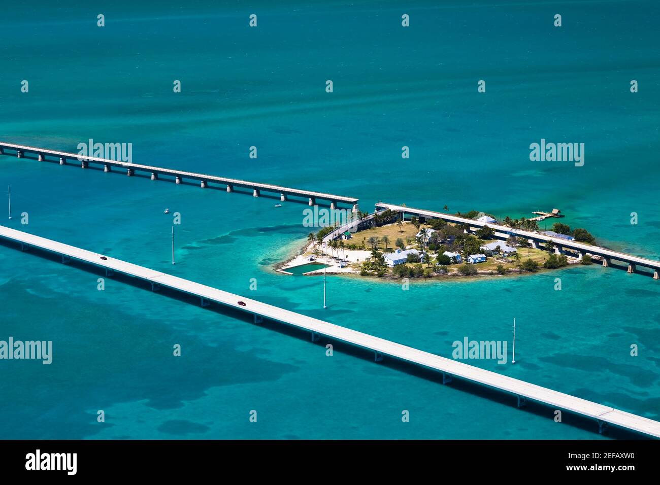 Aerial view of two bridges and an island, Florida Keys, Florida, USA ...