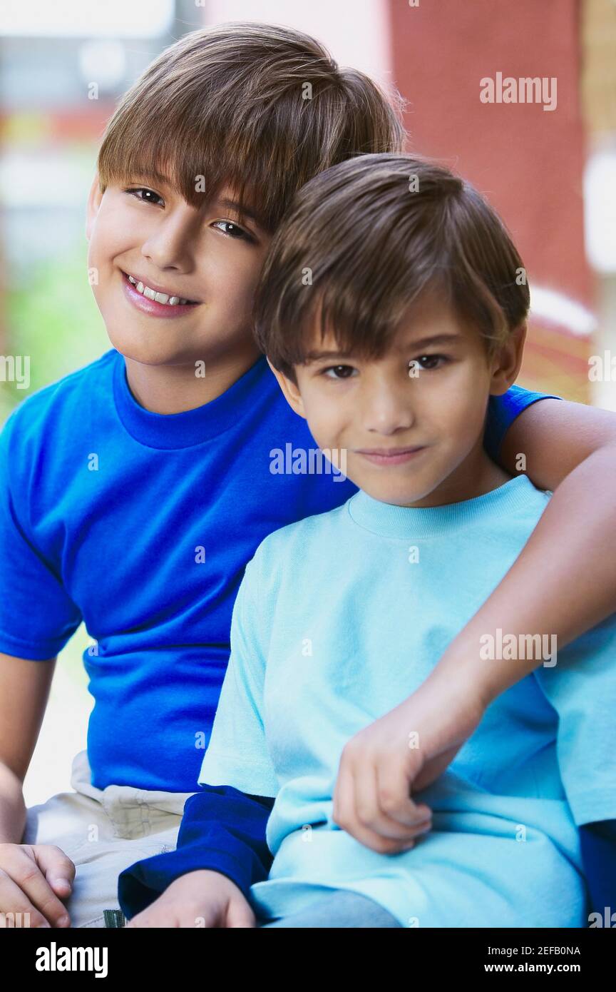 Portrait of two boys smiling Stock Photo - Alamy
