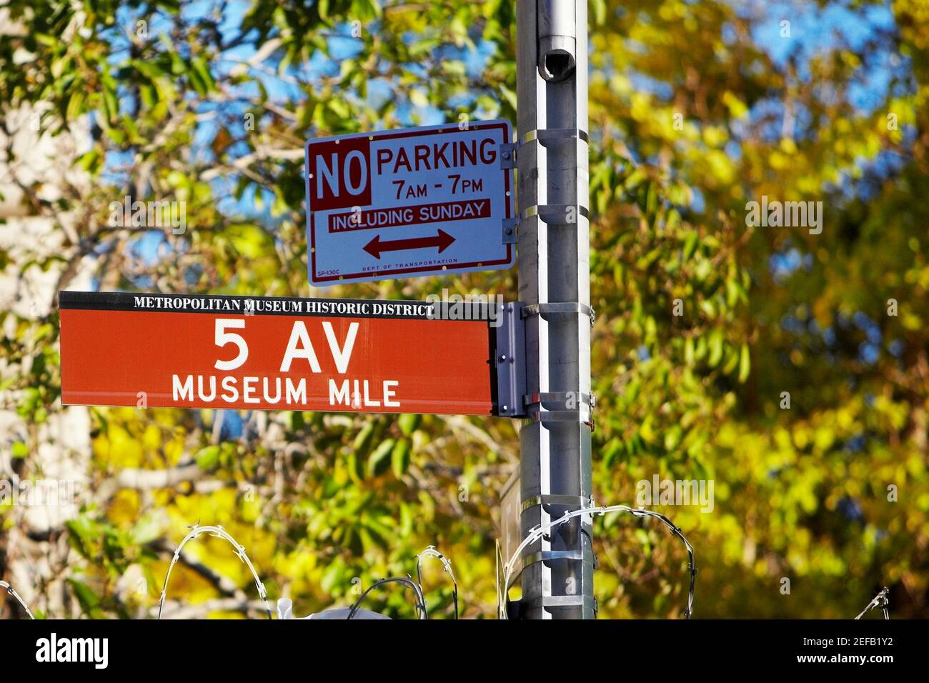 No parking signboard on a pole, Fifth Avenue, Manhattan, New York City ...