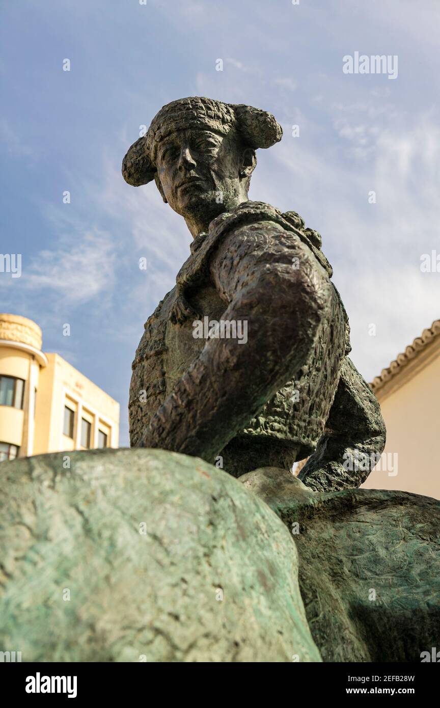 Statue outside the Bullring, Ronda, Plaza de Torrez Andalucia, Spain ...