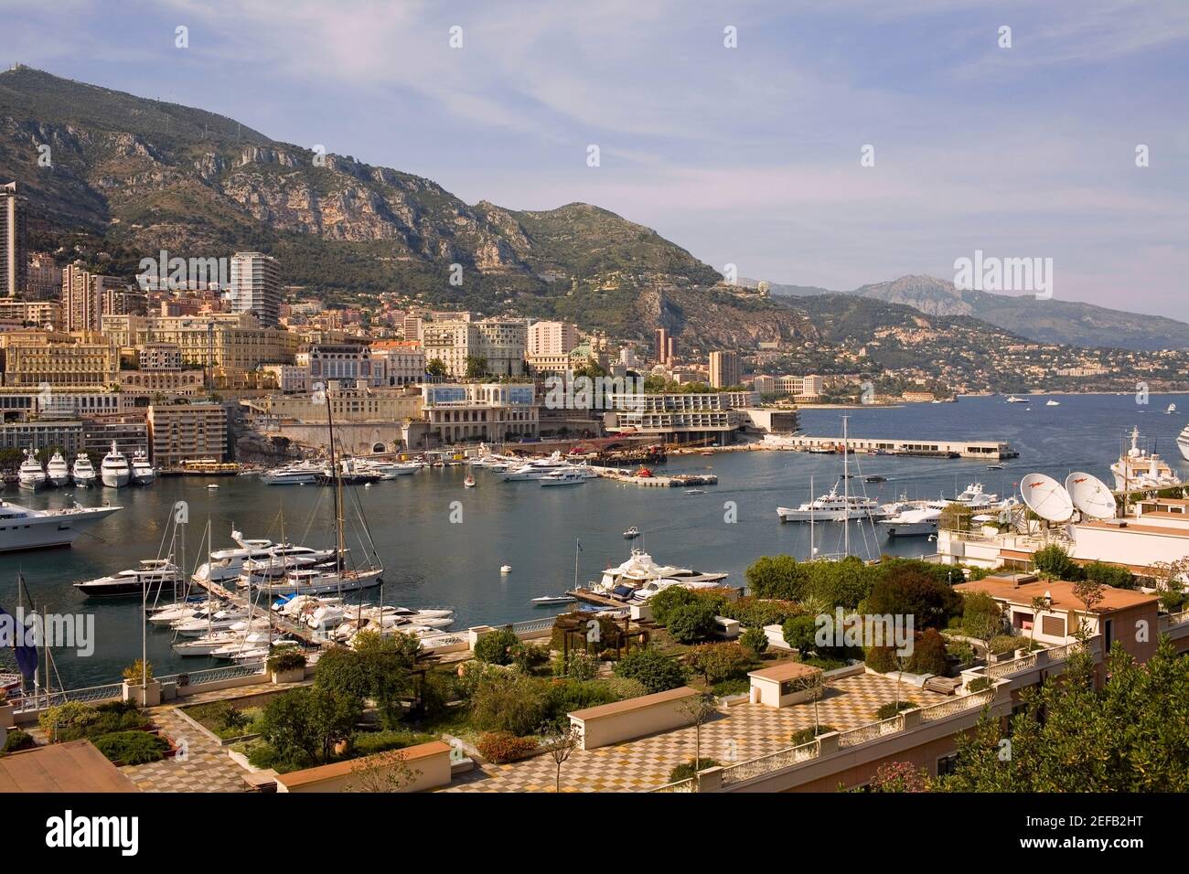 High angle view of boats docked at a harbor, Port of Fontvieille, Monte ...
