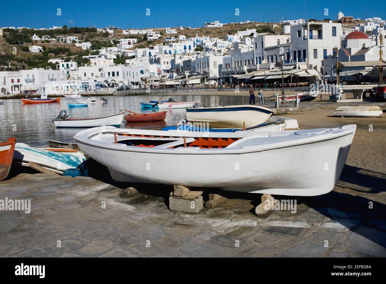 Boat at the dock, Mykonos, Cyclades islands, Greece Stock Photo - Alamy