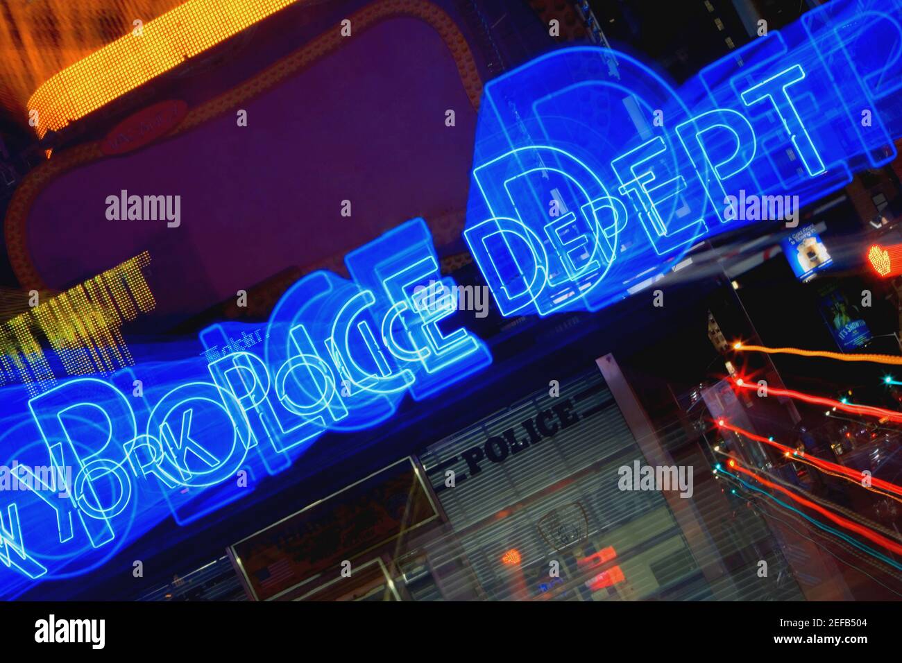 Neon sign on a police station, New York City, New York State, USA Stock ...