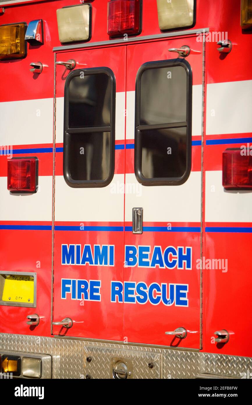 Rear view of a fire engine Stock Photo - Alamy