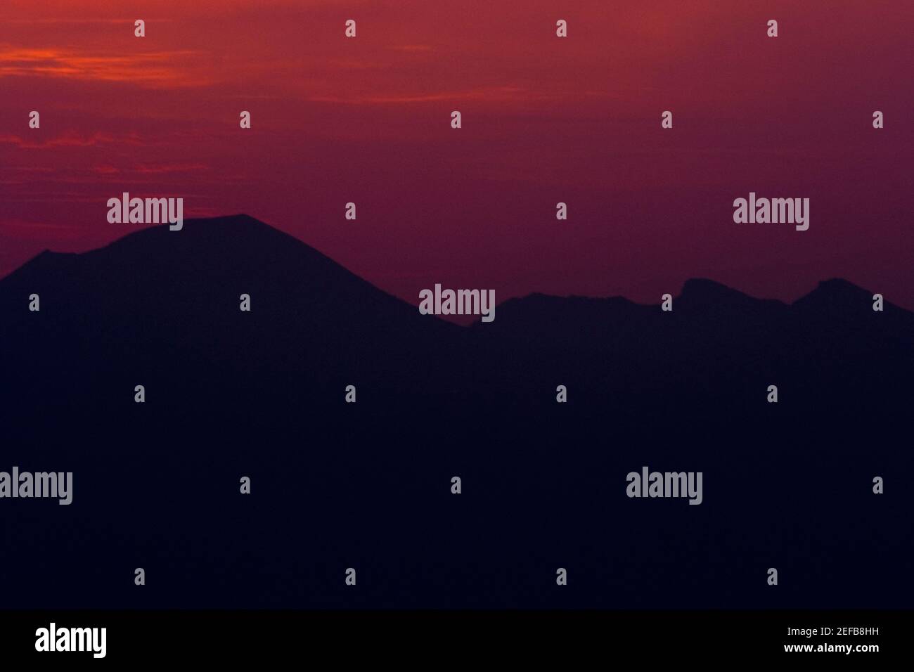 Silhouette of mountains at dusk, Mt Vesuvius, Naples, Campania, Italy ...