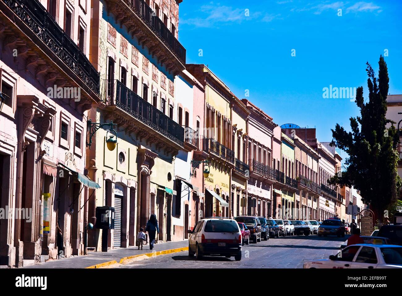Buildings along a street, Tacuba Street, Zacatecas, Mexico Stock Photo ...