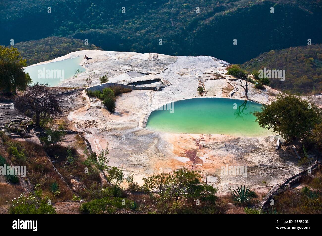 High angle view of a thermal pool, Hierve El Agua, Oaxaca State, Mexico ...