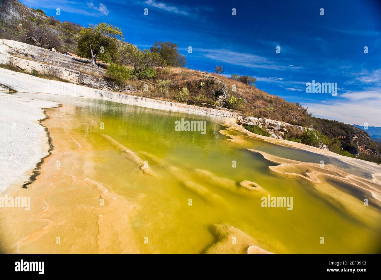 Thermal pool on a hill, Hierve El Agua, Oaxaca State, Mexico Stock ...