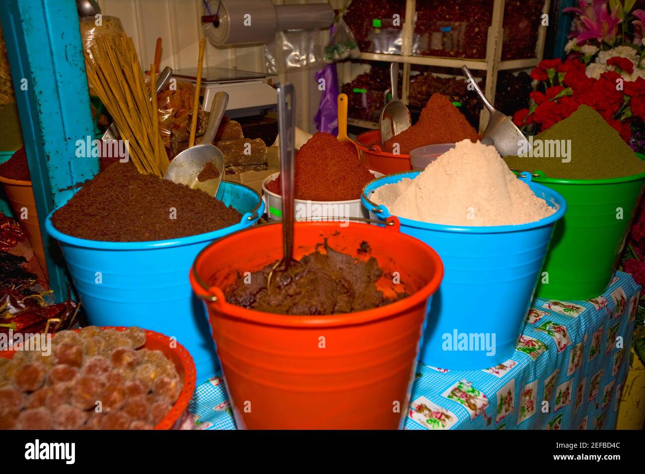 Spices at a market stall, Xochimilco, Mexico Stock Photo - Alamy