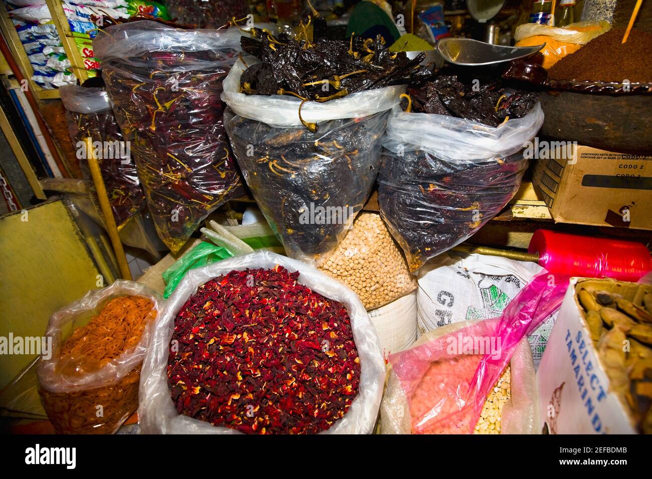 Spices at a market stall, Xochimilco, Mexico Stock Photo - Alamy
