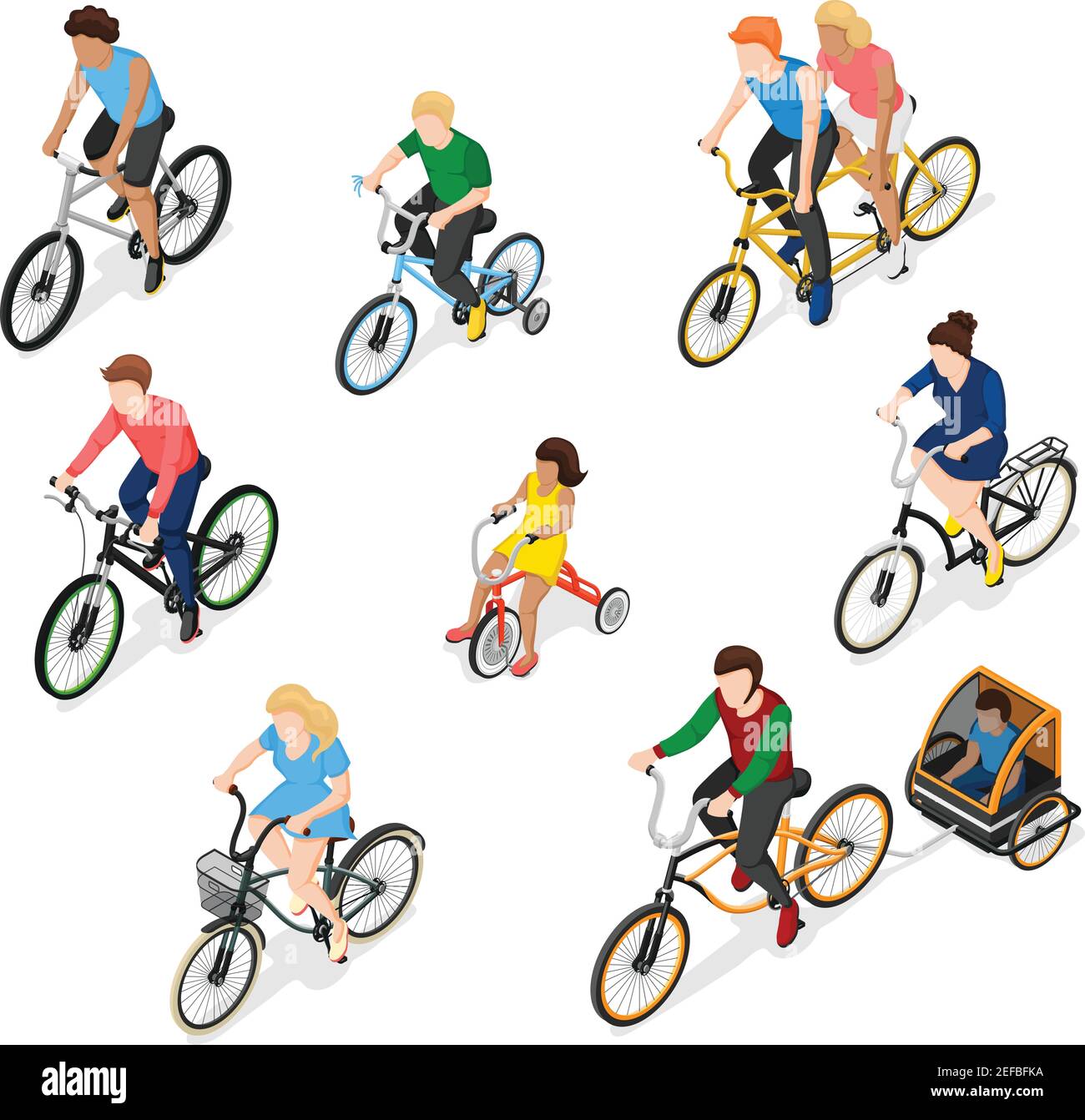 Bicycle isometric people set of isolated bike rider faceless human ...