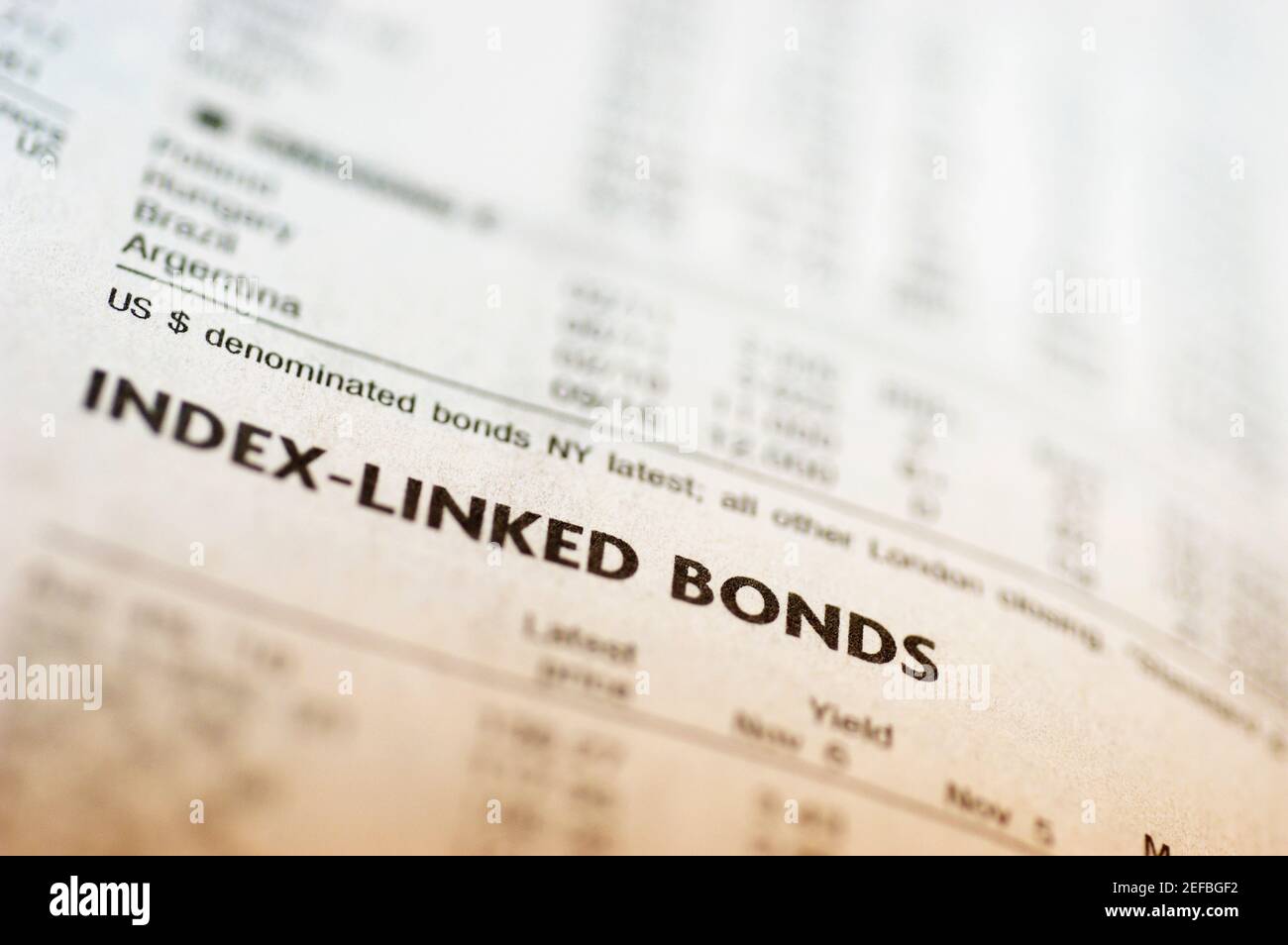 List of financial bonds, close-up Stock Photo - Alamy