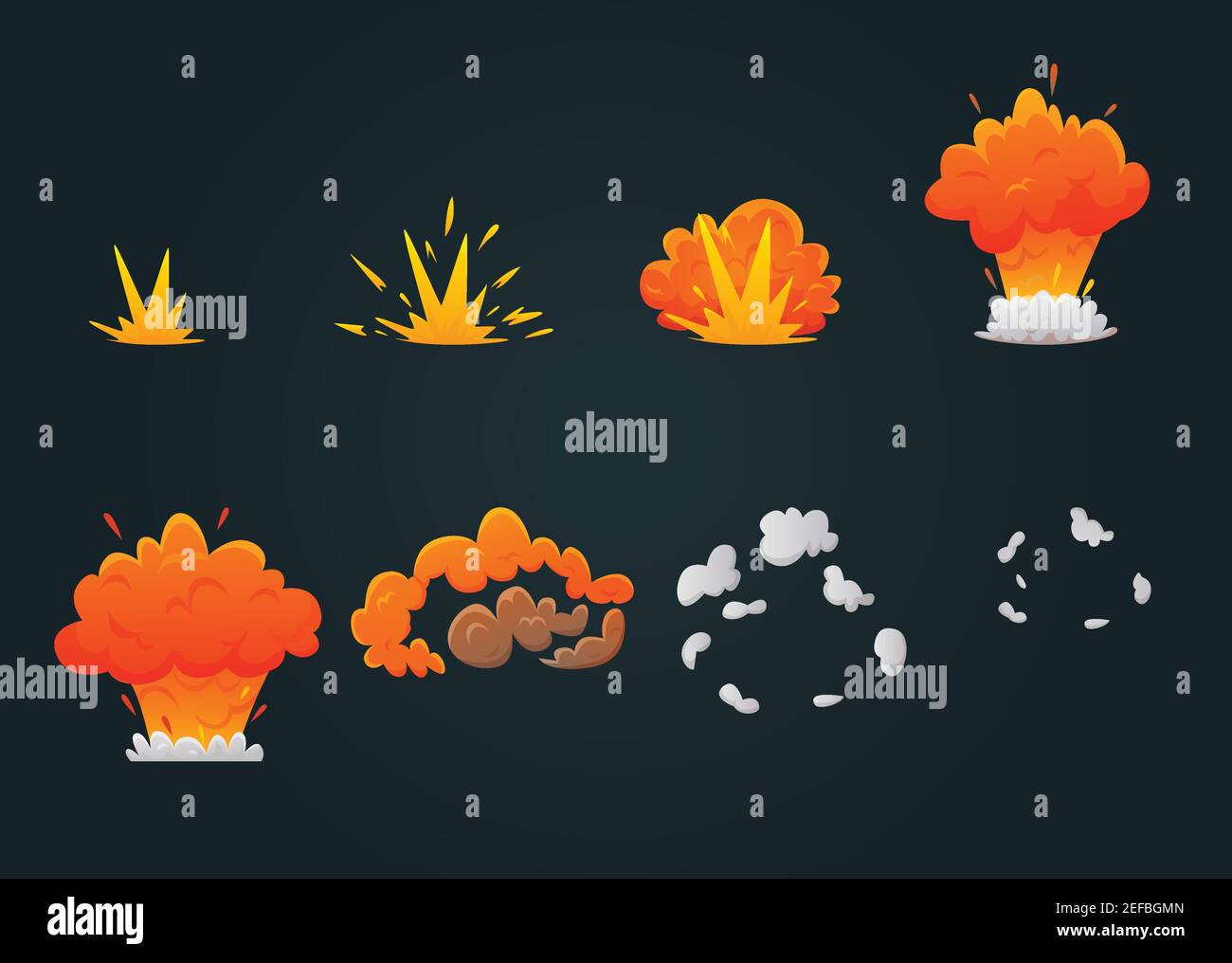 Colored explosion animation icon set with explosion process step by ...