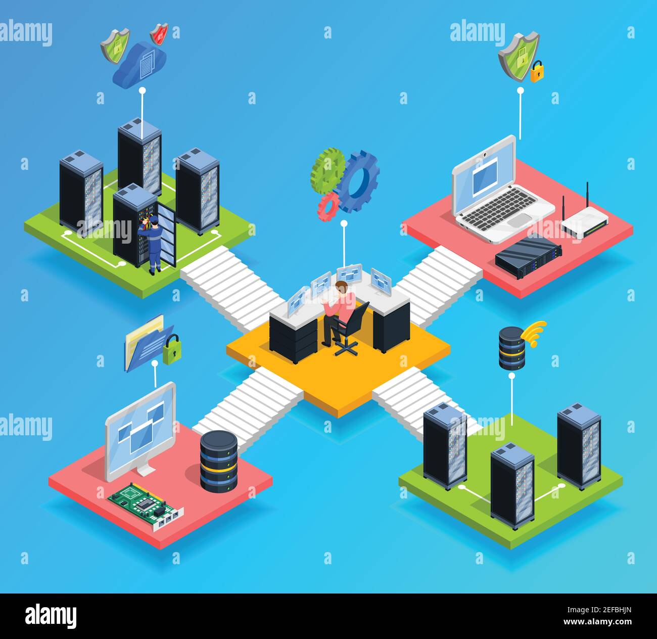 Isometric datacenter composition with cloud computing pictograms and ...